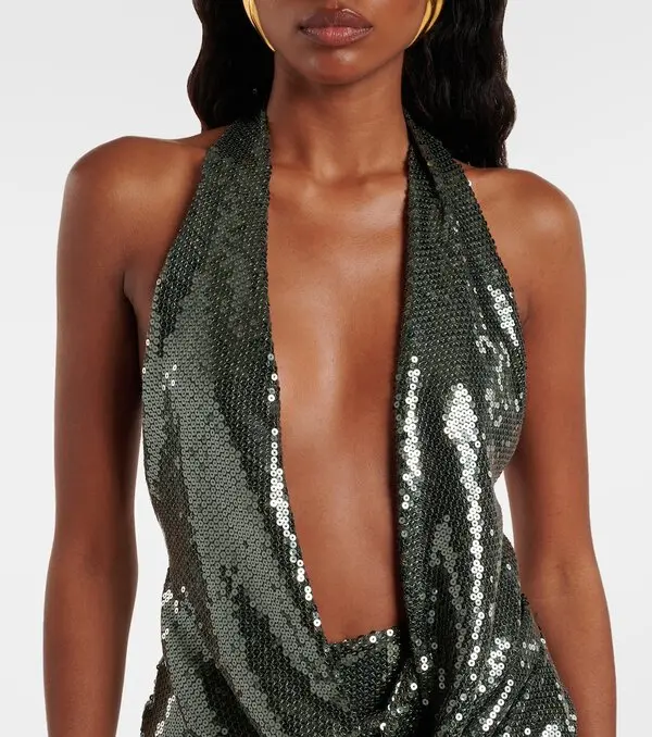Alex Perry Draped Halterneck Sequined Minidress - Green