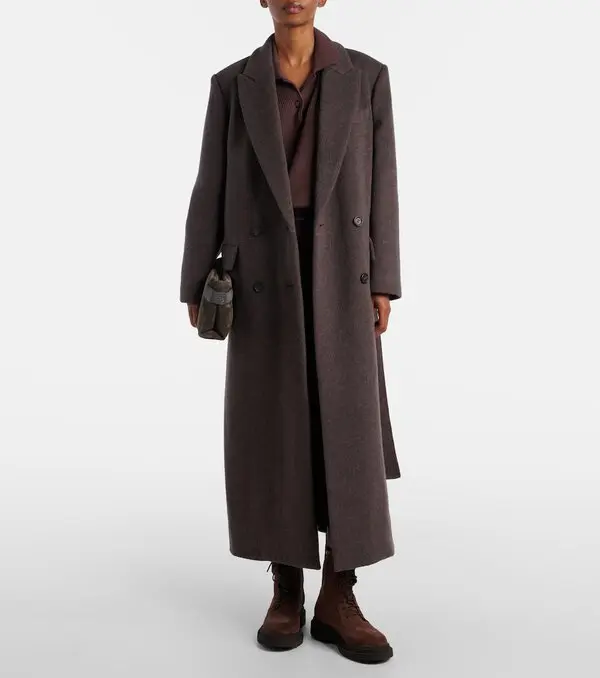 Brunello Cucinelli Wool And Cashmere Wrap Coat - Brown