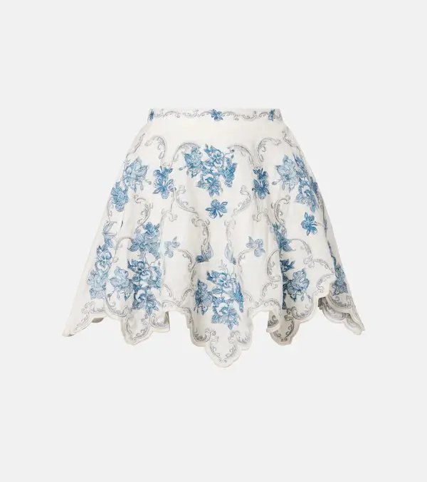 Agua Bendita Retrato Embroidered Linen Miniskirt - White