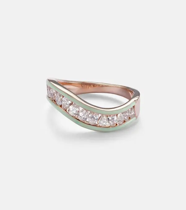 KAMYEN 18kt Rose And Enamel Ring With Diamonds - Gold