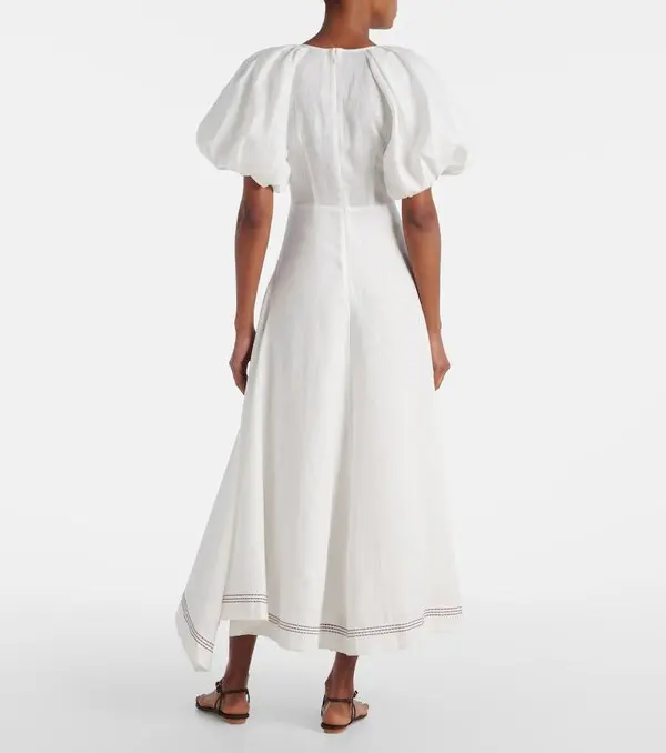 ALEMAIS Magnolia Embroidered Linen Midi Dress