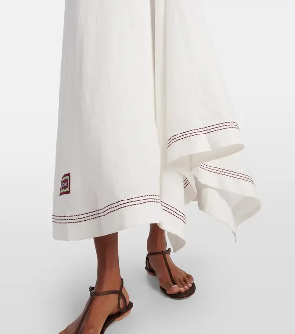 ALEMAIS Magnolia Embroidered Linen Midi Dress