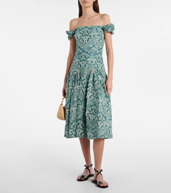 Agua Bendita Siembra Embroidered Cotton Midi Dress