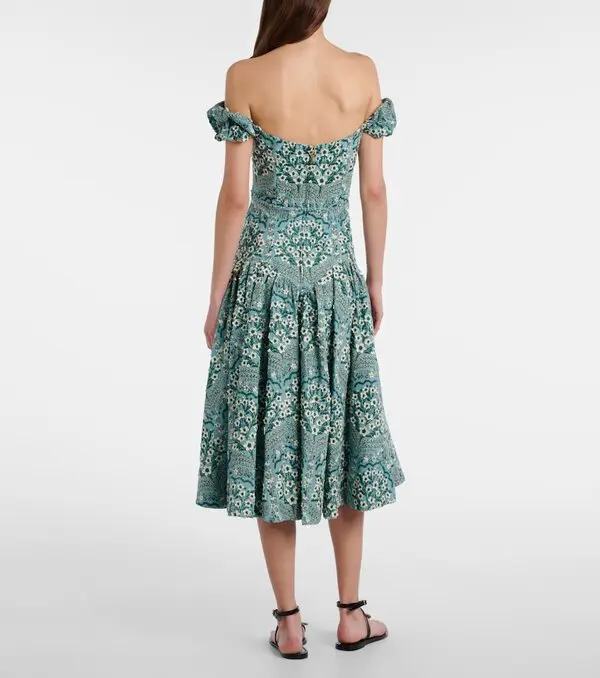 Agua Bendita Siembra Embroidered Cotton Midi Dress