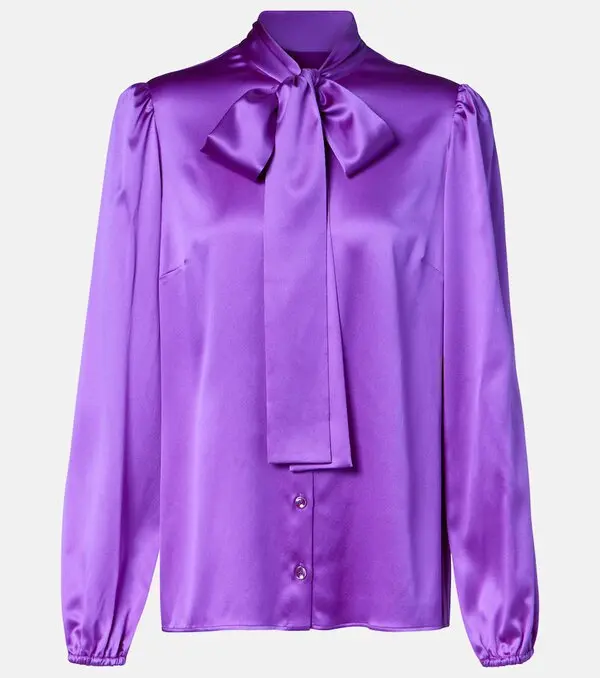Dolce & Gabbana Tie-neck Silk-blend Satin Blouse - Purple
