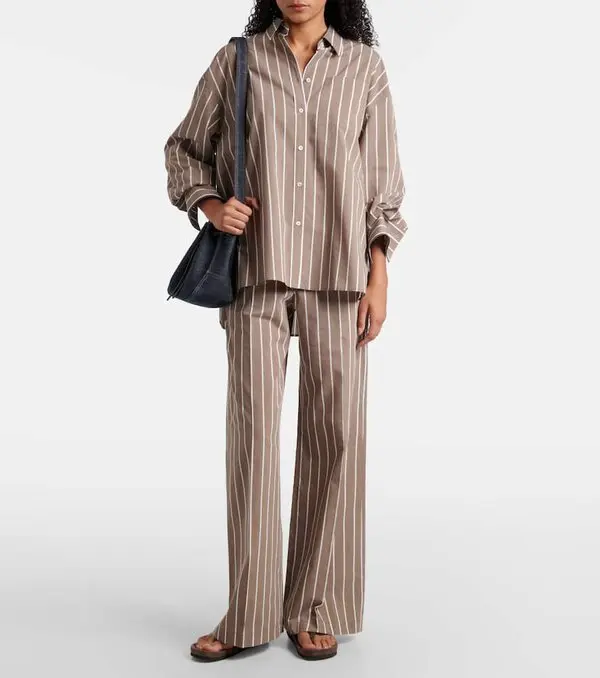 Brunello Cucinelli Striped Cotton-blend Wide-leg Pants