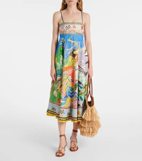 ALEMAIS Lucky Pace Printed Linen Midi Dress