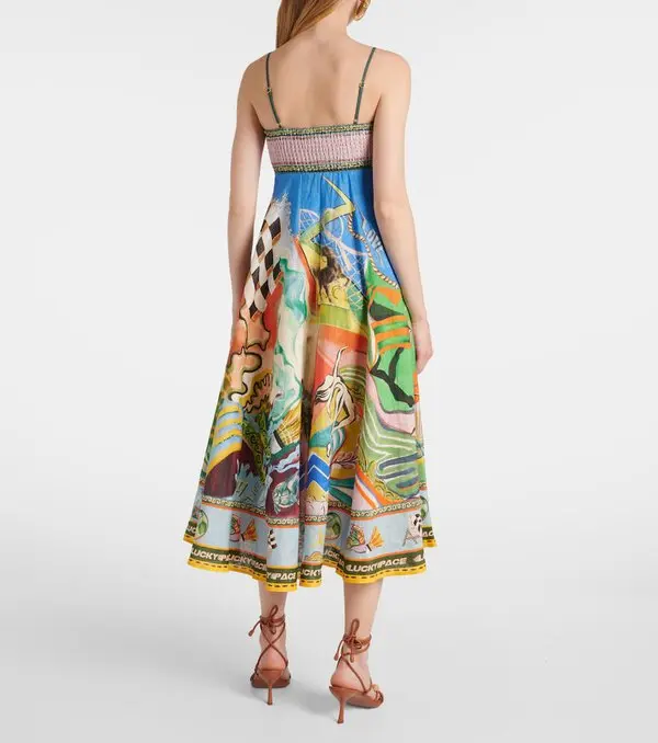 ALEMAIS Lucky Pace Printed Linen Midi Dress