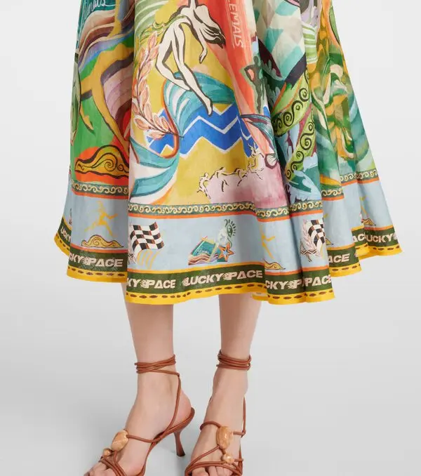 ALEMAIS Lucky Pace Printed Linen Midi Dress