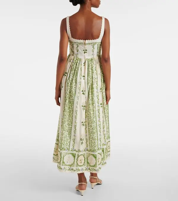Agua Bendita Barbara Floral Cotton Midi Dress - Green