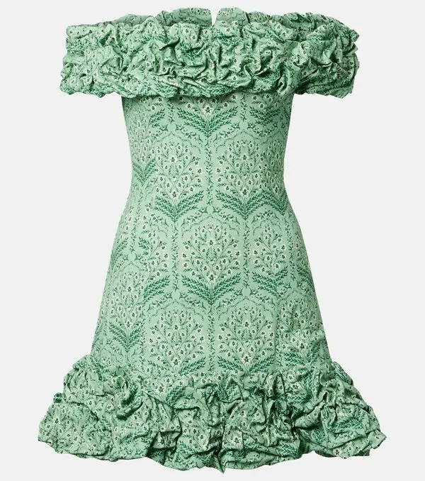 Agua Bendita Jardín Ruffled Cotton-blend Poplin Minidress - Green