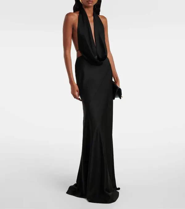 Alex Perry Halterneck Open-back Satin Crepe Gown