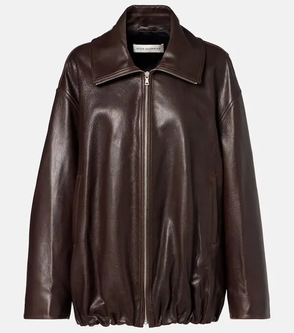 Nour Hammour Elisse Leather Bomber Jacket - Brown