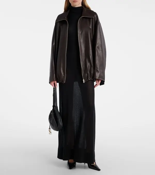 Nour Hammour Elisse Leather Bomber Jacket - Brown
