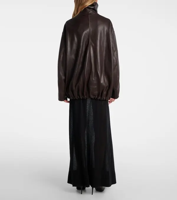 Nour Hammour Elisse Leather Bomber Jacket - Brown