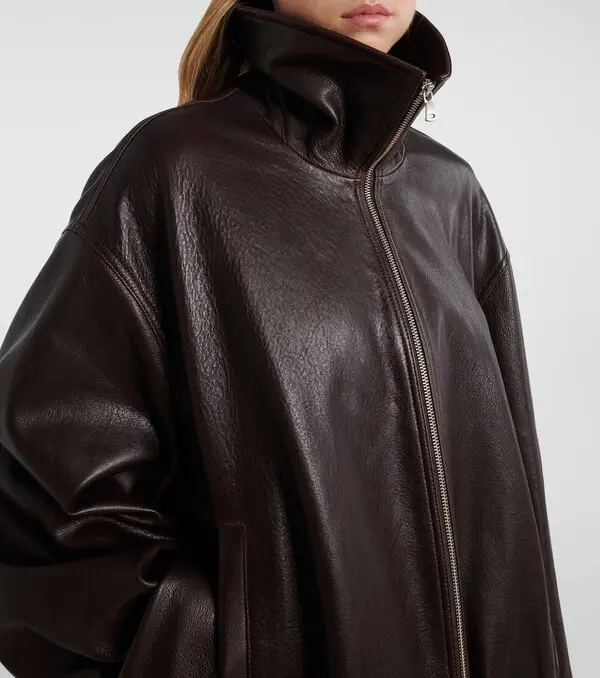 Nour Hammour Elisse Leather Bomber Jacket - Brown
