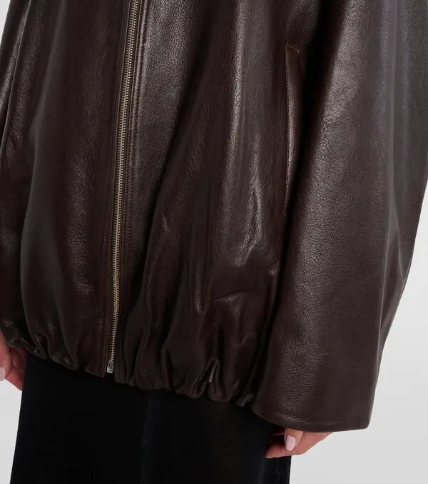Nour Hammour Elisse Leather Bomber Jacket - Brown