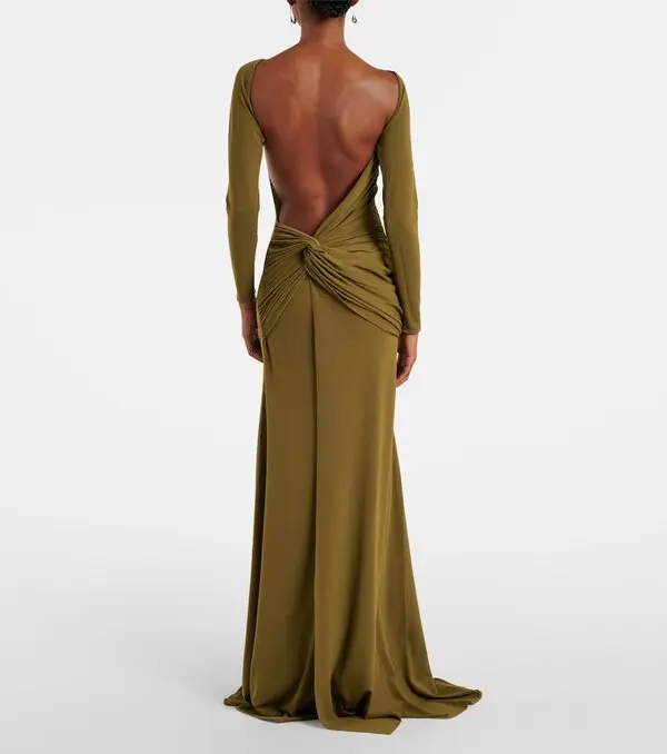 Alex Perry Draped Open-back Crêpe Jersey Gown - Green