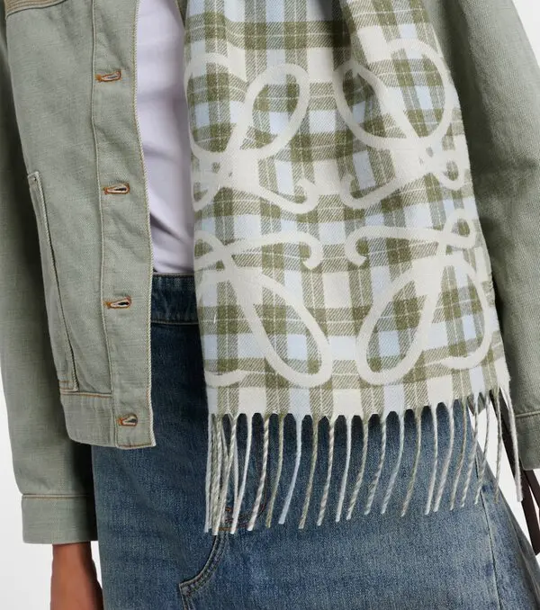 Loewe Anagram Checked Silk And Cashmere Scarf