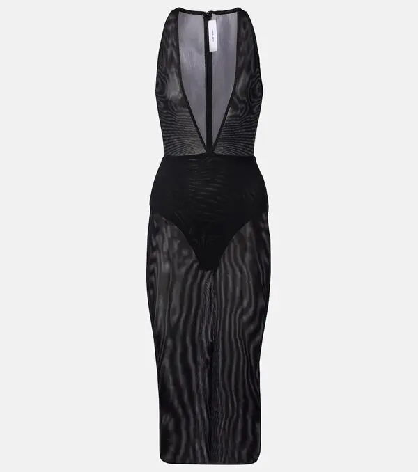 Alex Perry Sheer Midi Dress - Black