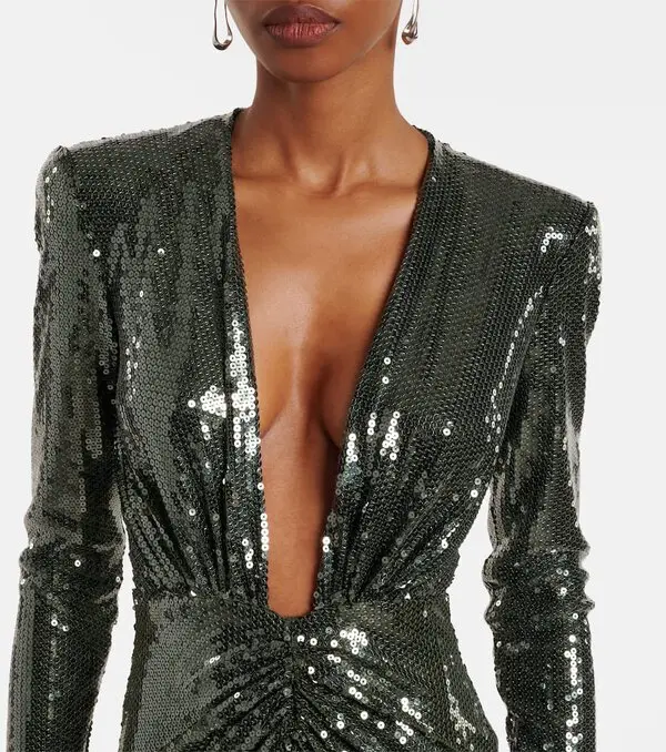 Alex Perry Gathered Sequined Gown