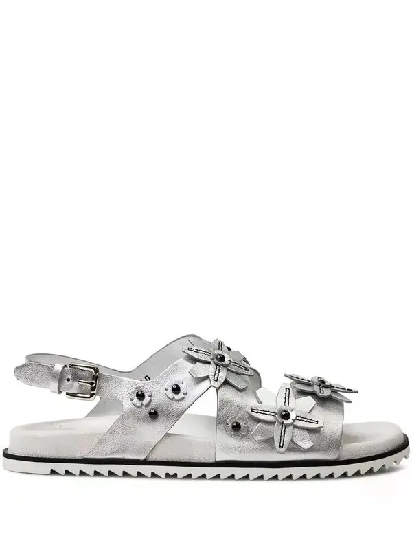 TOD'S Flower-embellished Buckle Sandals - Silver