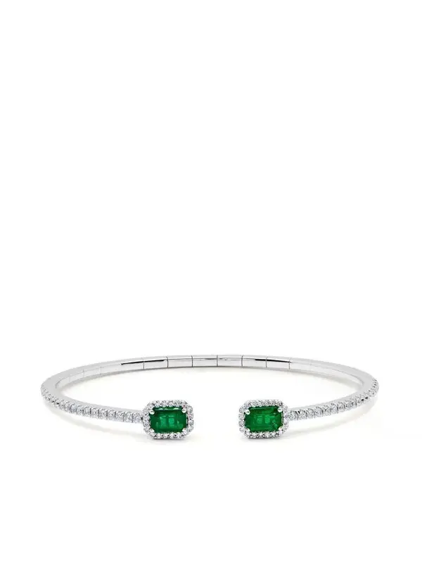 JEWELS AFICIONADO 18kt White Gold Diamond And Emerald Cuff - Silver