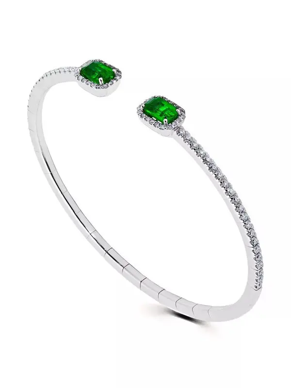 JEWELS AFICIONADO 18kt White Gold Diamond And Emerald Cuff