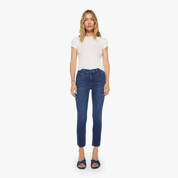 MOTHER The Mid Rise Dazzler Ankle Fray Jeans - Blue