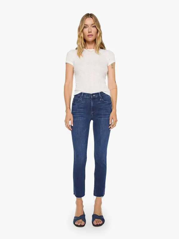 MOTHER The Mid Rise Dazzler Ankle Fray Jeans - Blue