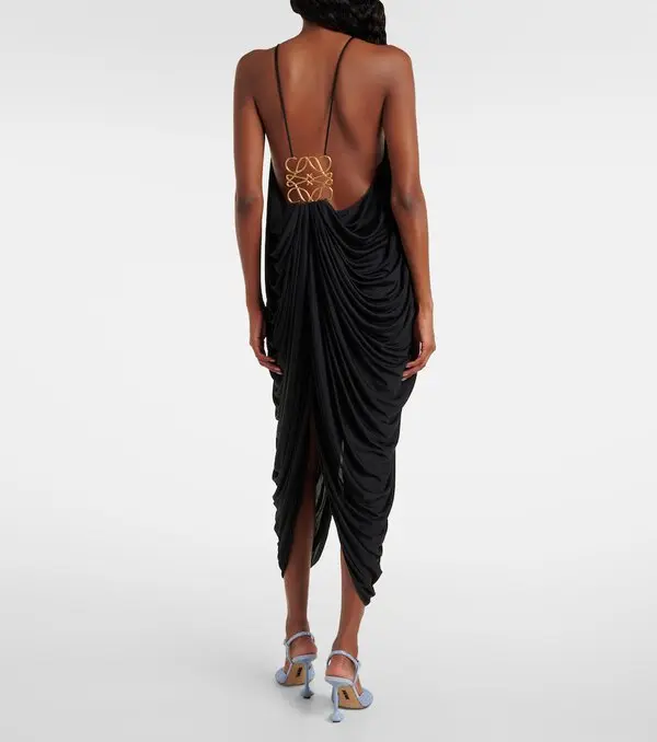 Loewe Draped Open-back Silk Midi Dress