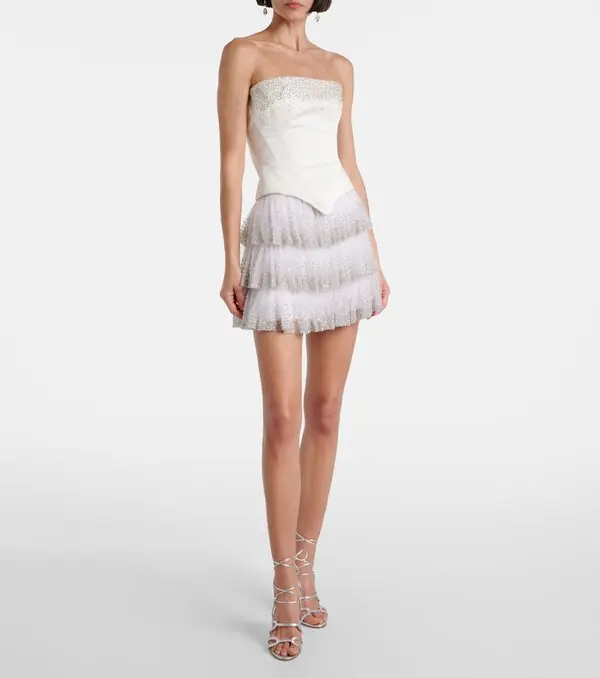 CLIO PEPPIATT Evie Beaded Tiered Tulle Miniskirt