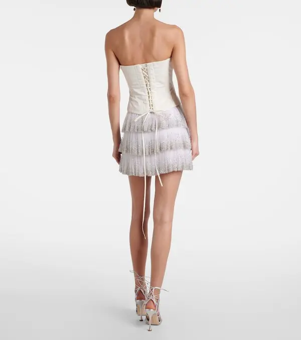 CLIO PEPPIATT Evie Beaded Tiered Tulle Miniskirt