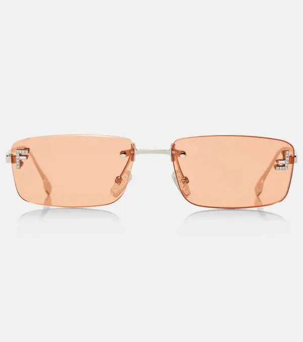 Fendi First Crystal Rectangular Sunglasses - Orange
