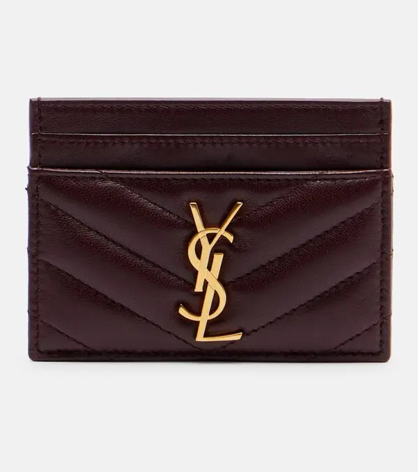 Saint Laurent Cassandre Matelassé Leather Card Holder - Burgundy