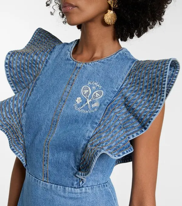 ALEMAIS Alémais Stephi Ruffled Denim Maxi Dress