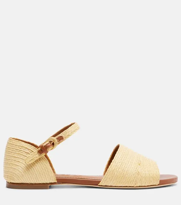 Staud Catharine Raffia And Leather Sandals - Beige