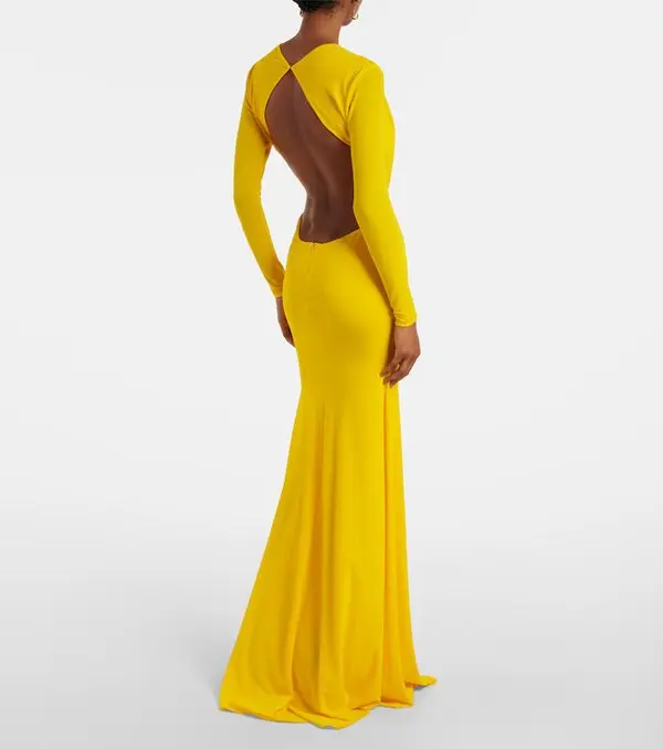 Alex Perry Ruched Open-back Crêpe Jersey Gown