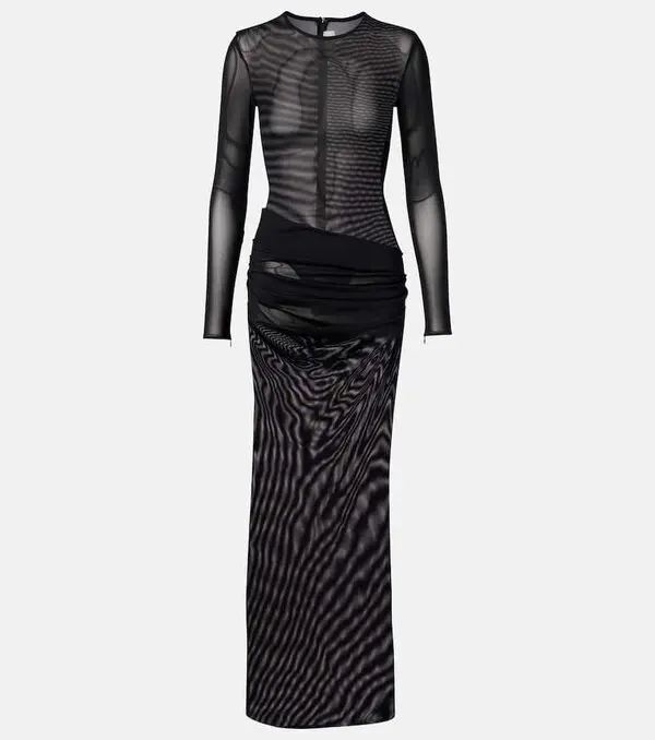 Alex Perry Ruched Sheer Mesh Gown