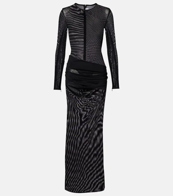 Alex Perry Ruched Sheer Mesh Gown - Black