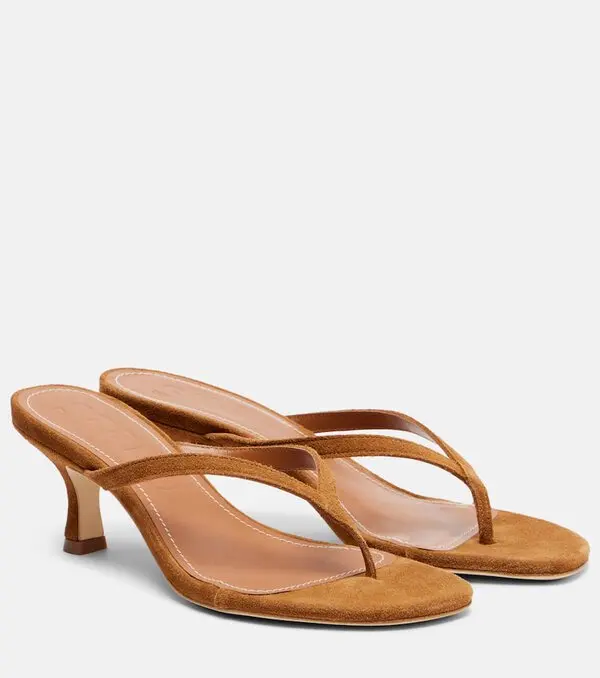 Staud Freja 60 Suede Thong Sandals - Brown