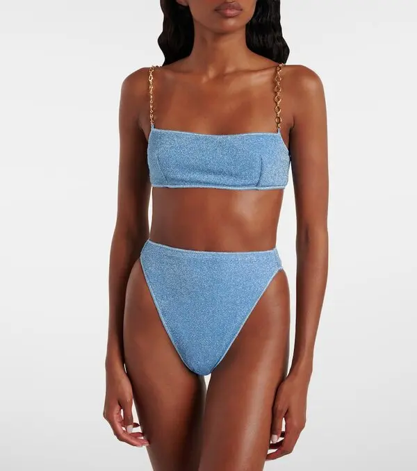 Oseree Lumière O Chain Lamé Bikini - Blue