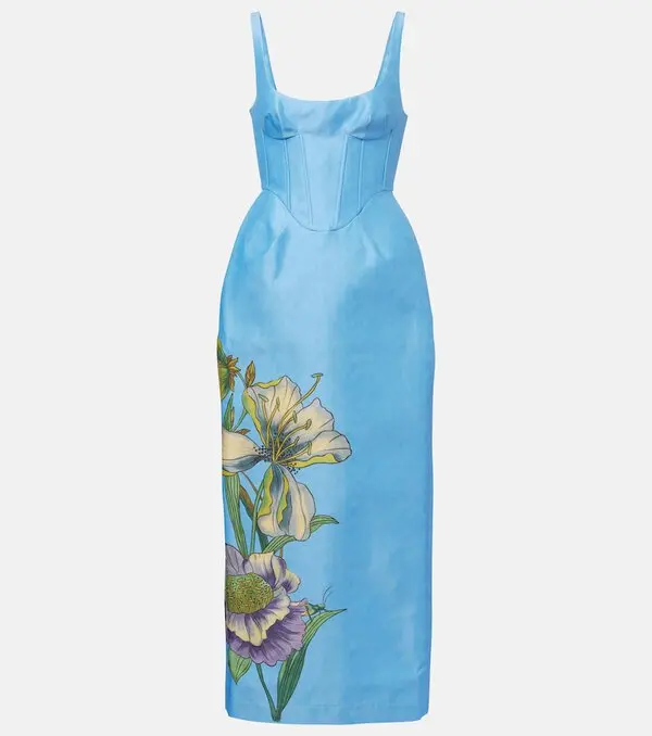ALEMAIS Donata Floral Taffeta Bustier Dress - Blue