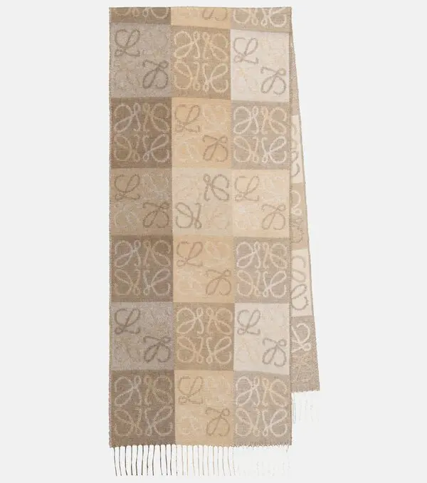 Loewe Anagram Wool And Cashmere Scarf - Beige