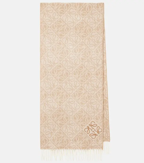 Loewe Anagram Wool And Cashmere Scarf - Beige