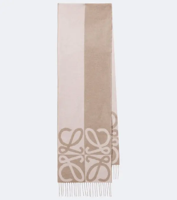Loewe Anagram Wool And Cashmere Scarf - Beige