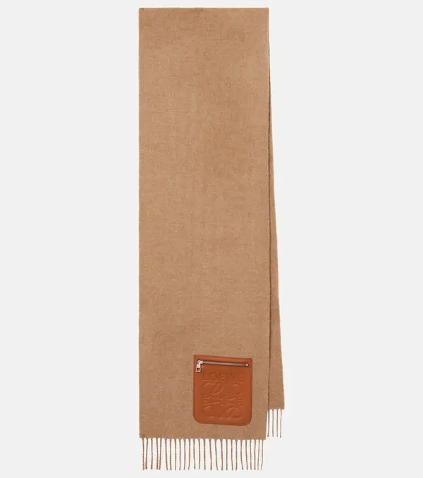 Loewe Anagram Wool And Cashmere Scarf - Beige