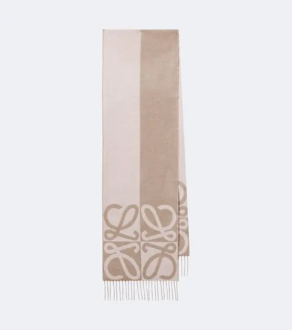 Loewe Anagram Wool And Cashmere Scarf - Beige