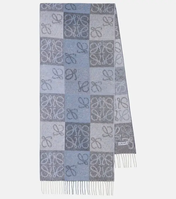 Loewe Anagram Wool And Cashmere Scarf - Blue