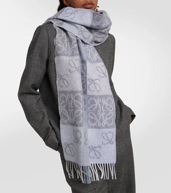 Loewe Anagram Wool And Cashmere Scarf - Blue